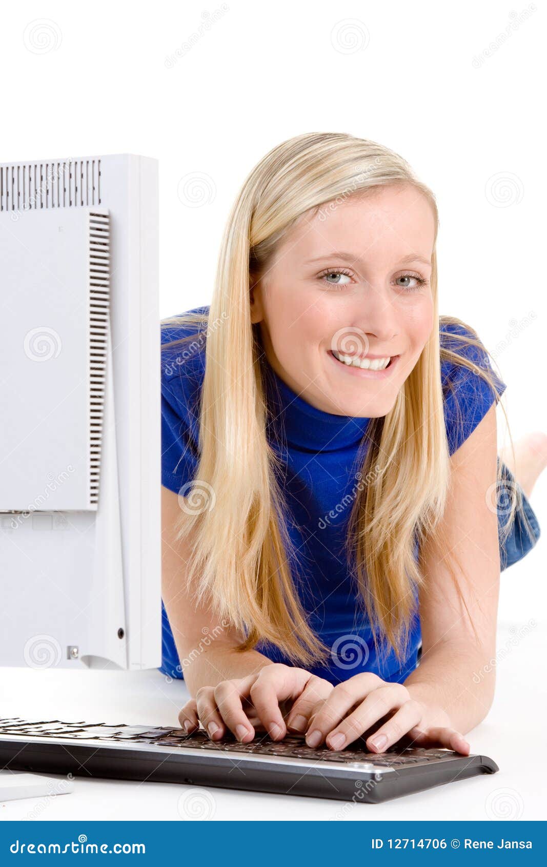 Teenager on Computer stock photo. Image of blond, beautiful - 12714706
