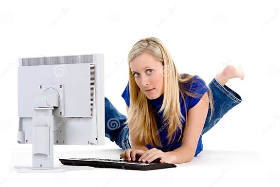 Teenager on Computer stock image. Image of teenage, cute - 12725413