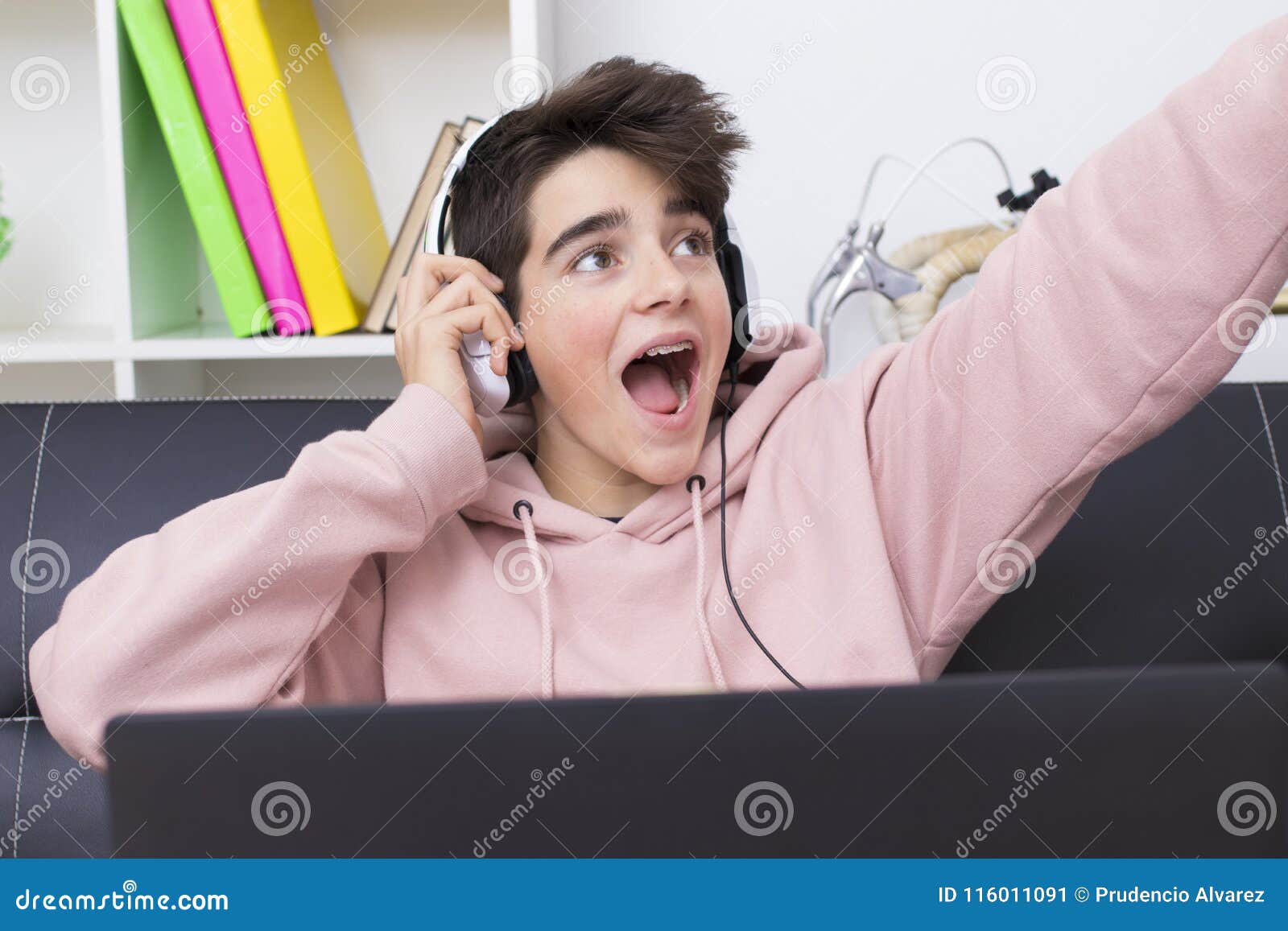 Teenager with the Computer Celebrating Success Stock Image - Image of ...