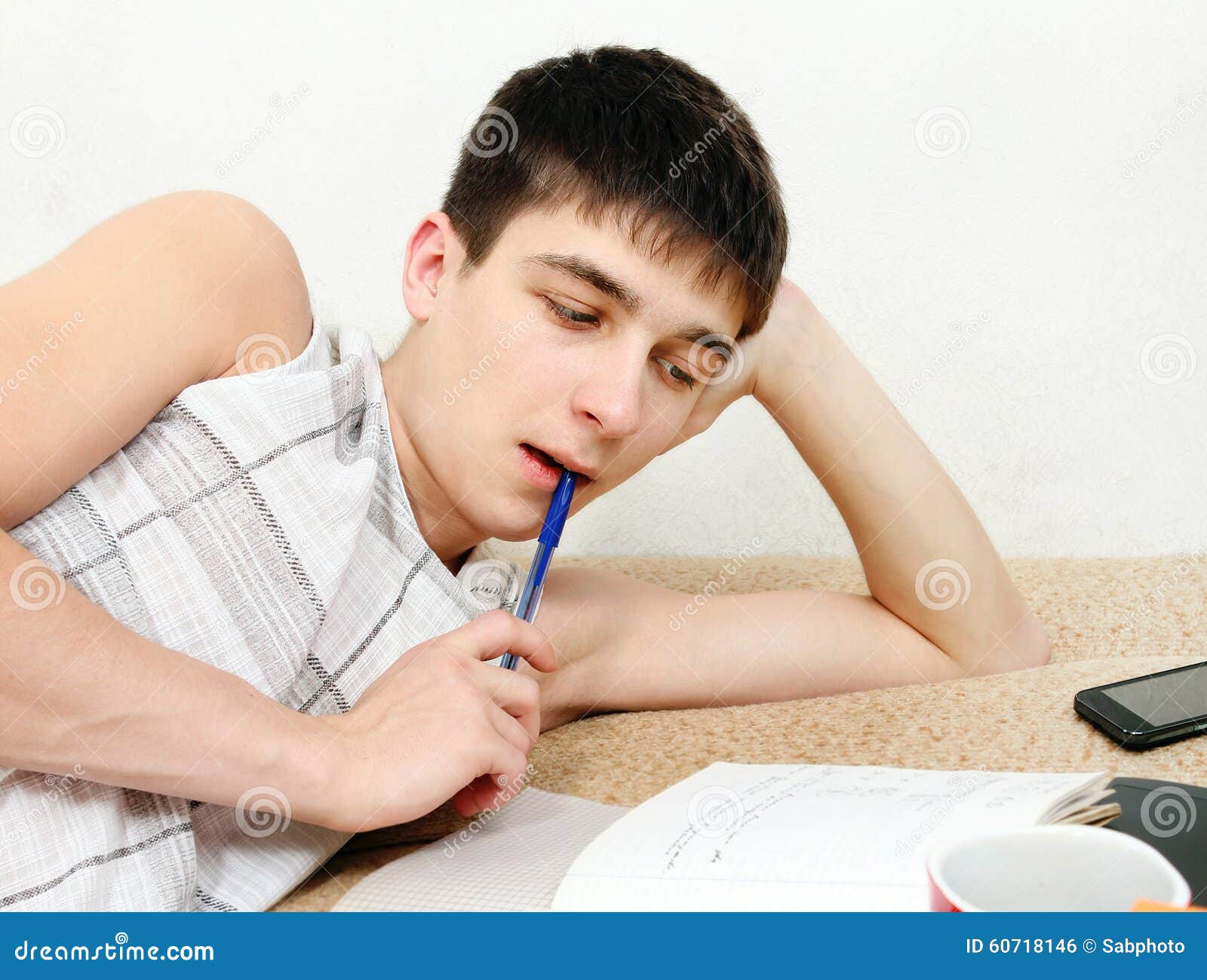 Teenager doing Homework stock photo. Image of cute, attractive - 60718146
