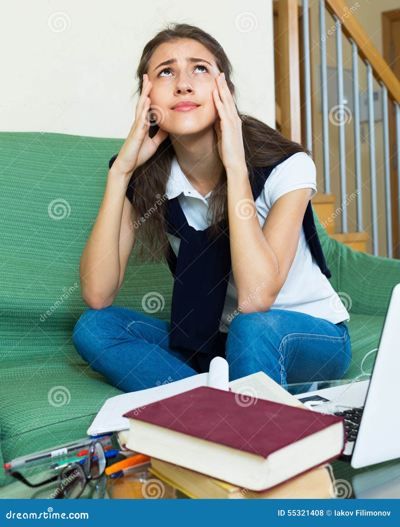 Teenager doing homework stock photo. Image of laptop - 55321408