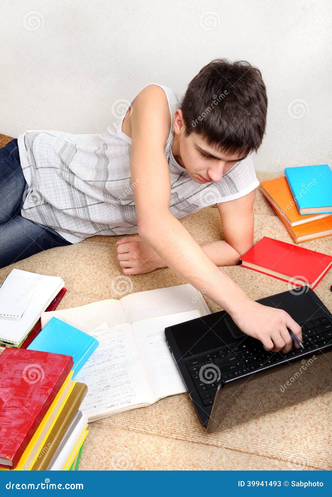 Teenager doing Homework stock image. Image of books, prepare - 39941493