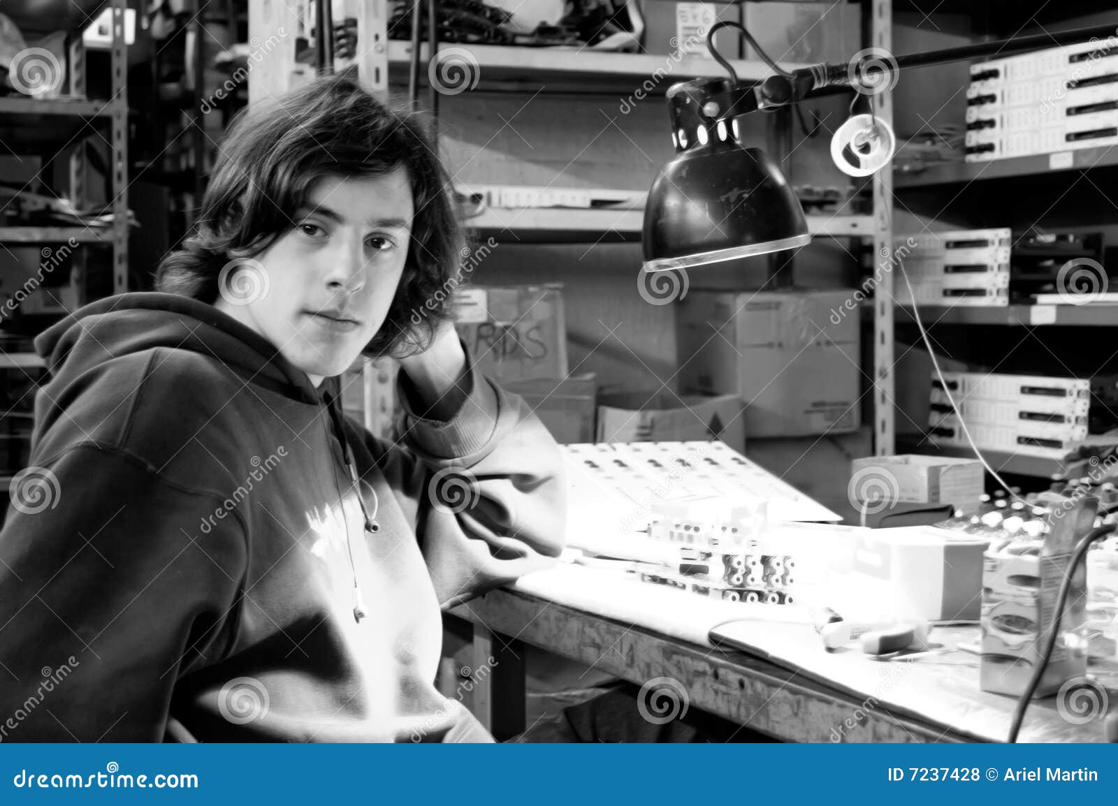 Teenager doing tech job stock photo. Image of connector - 7237428