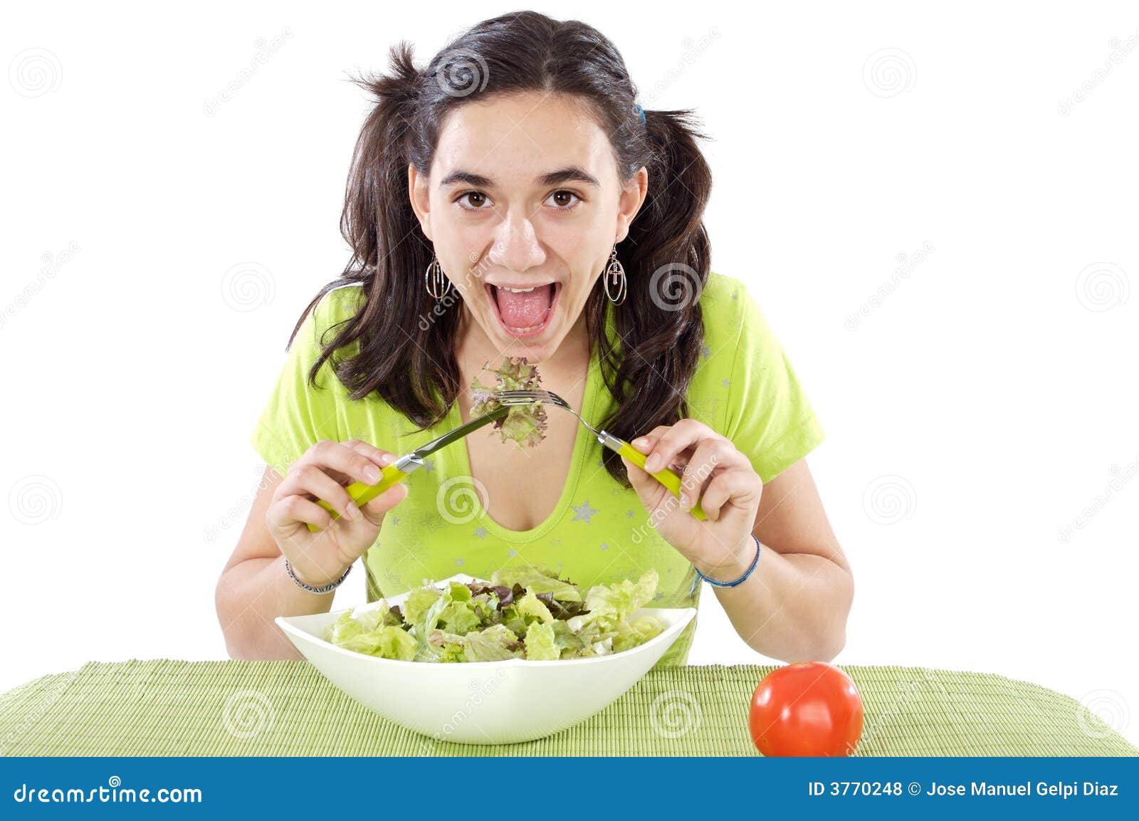 Teenager eating salad stock photo. Image of lifestyle - 3770248