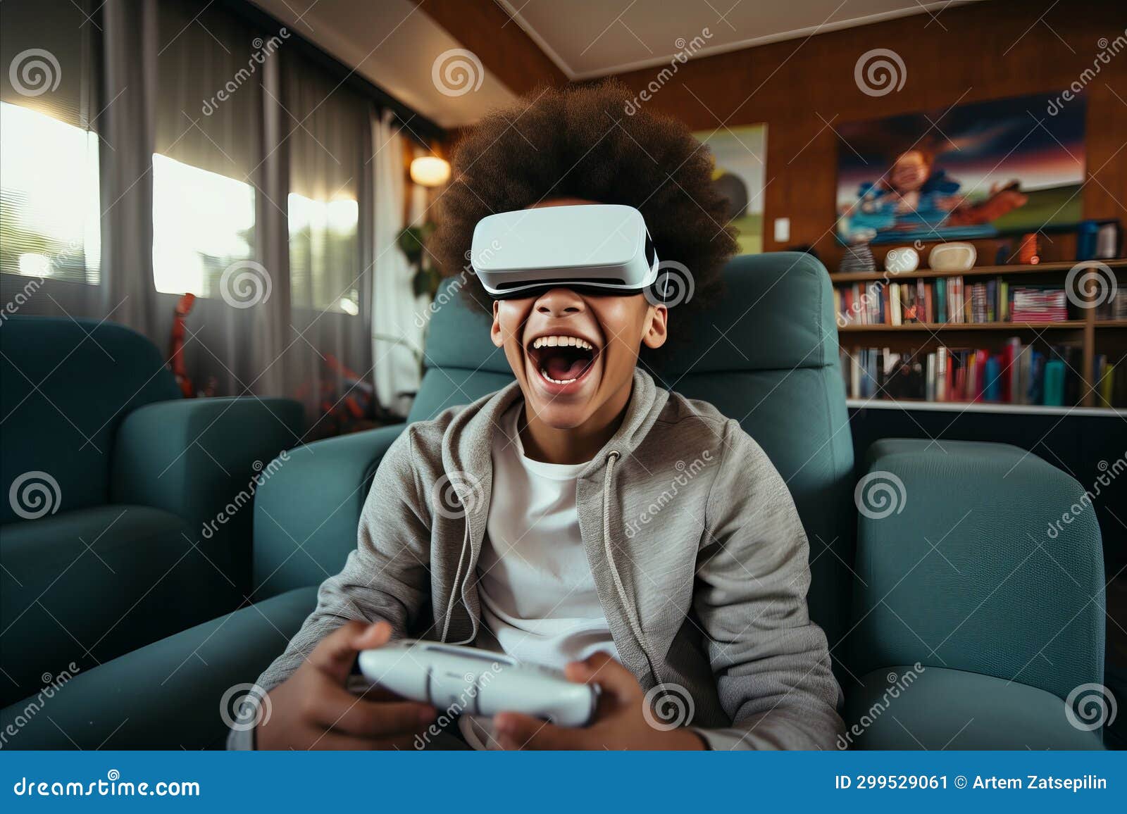 Teenager Engrossed in VR Gaming. Excitement of Immersive and ...