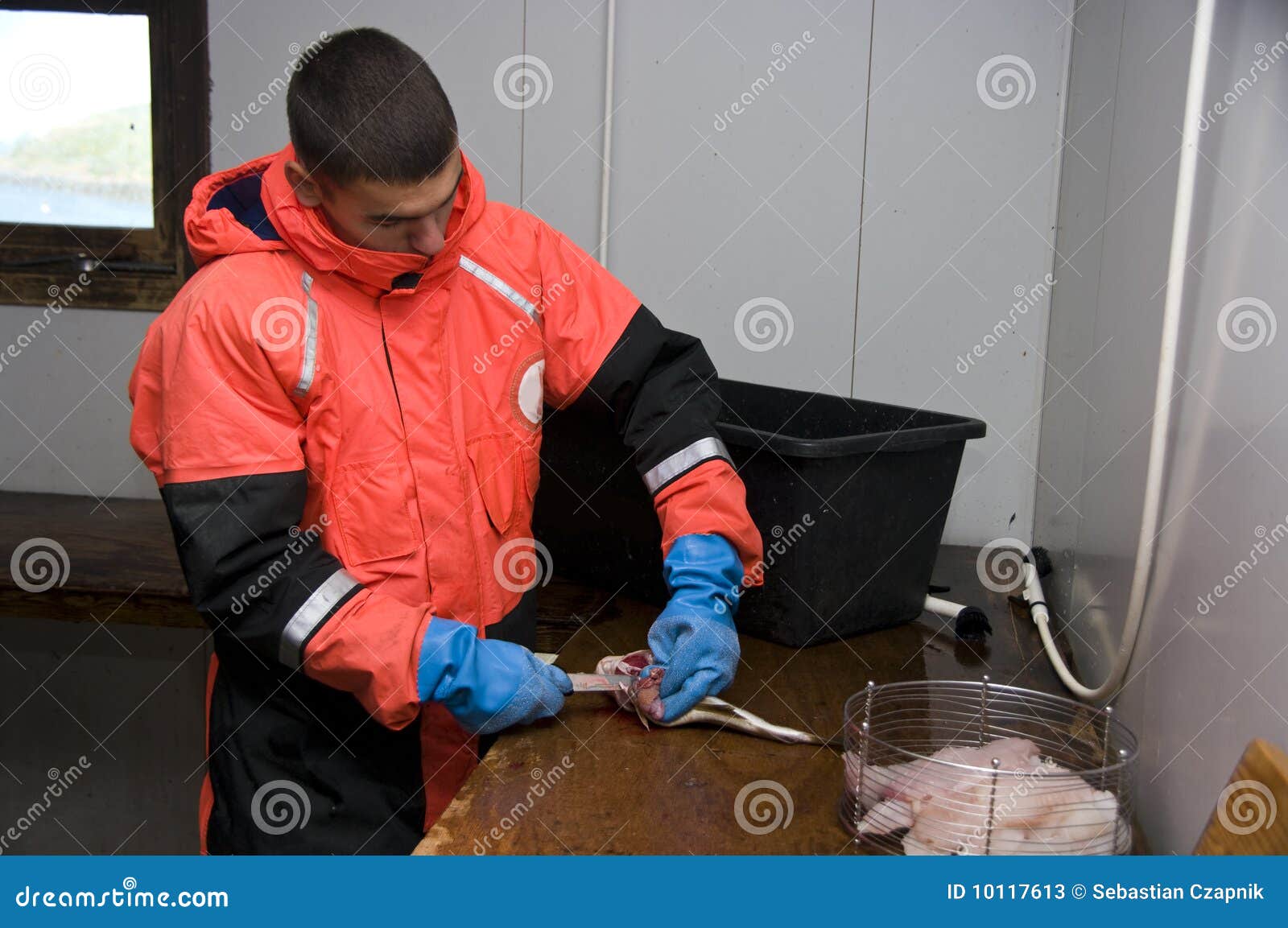Teenager filleting fish stock image. Image of clothes - 10117613