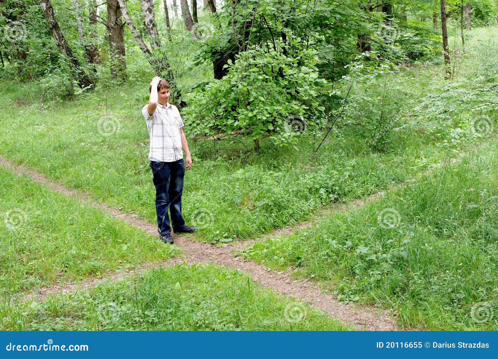 Teenager in Forest by Crossroad Choose the Path Stock Image - Image of ...