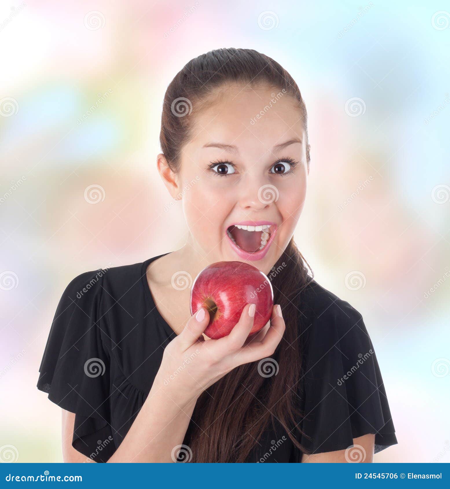 Teenager Fun Eating a Red Apple Stock Photo - Image of eating, abstract ...