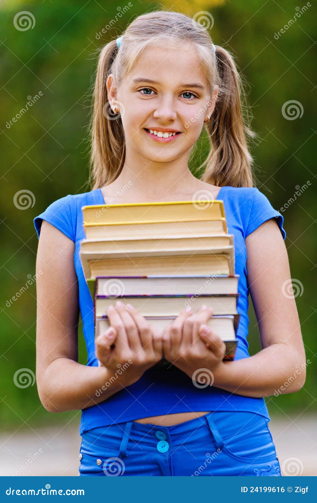 Teenager Girl Holding Stack Stock Photo - Image of child, literature ...