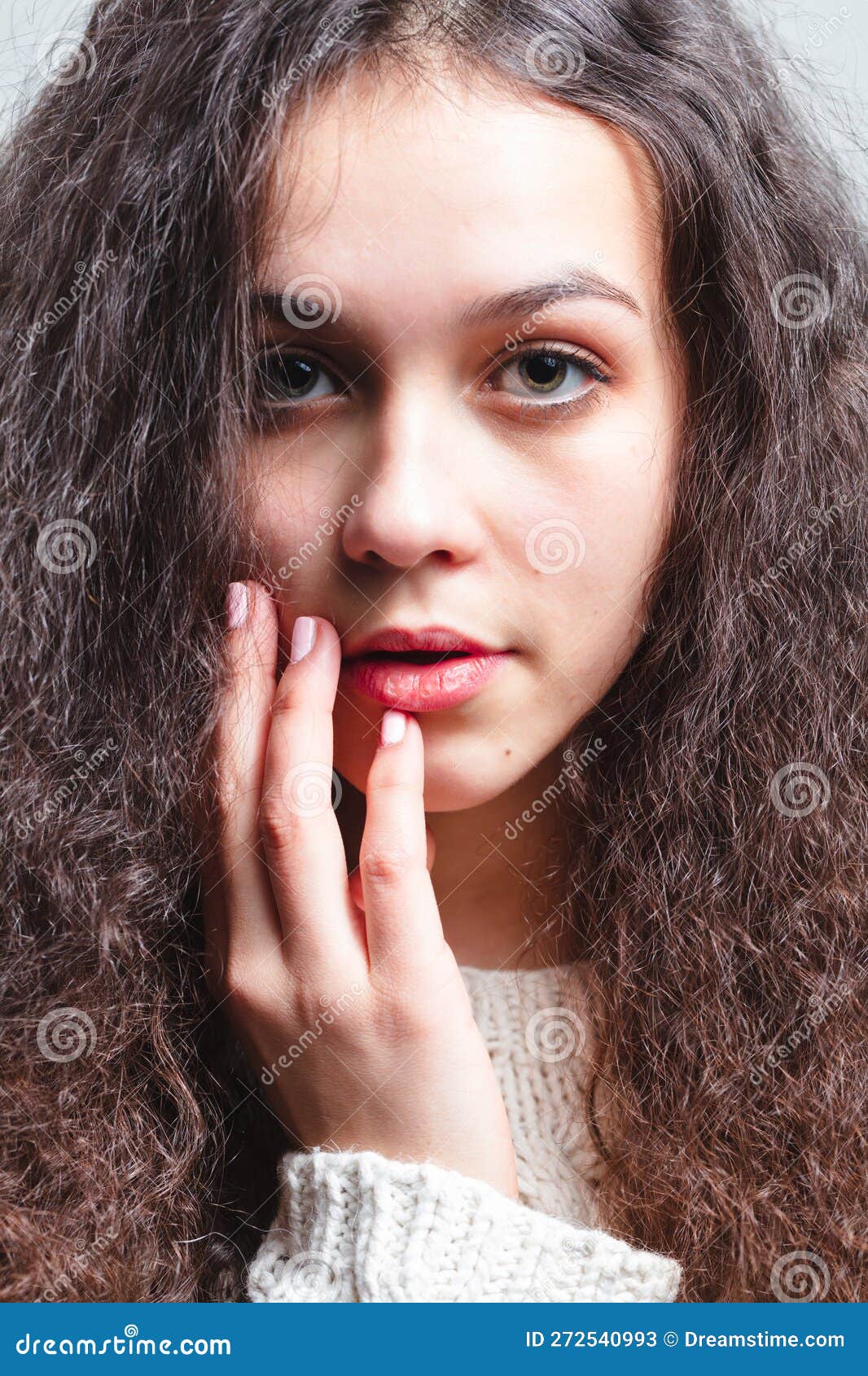 Teenager Girl With Long Curly Hair Portrait Stock Image Image Of