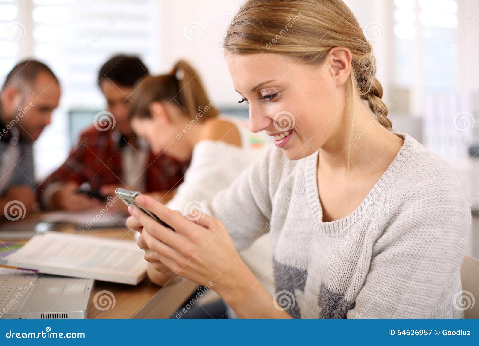 Teenager Girl at School Using Smartphone Stock Image - Image of ...