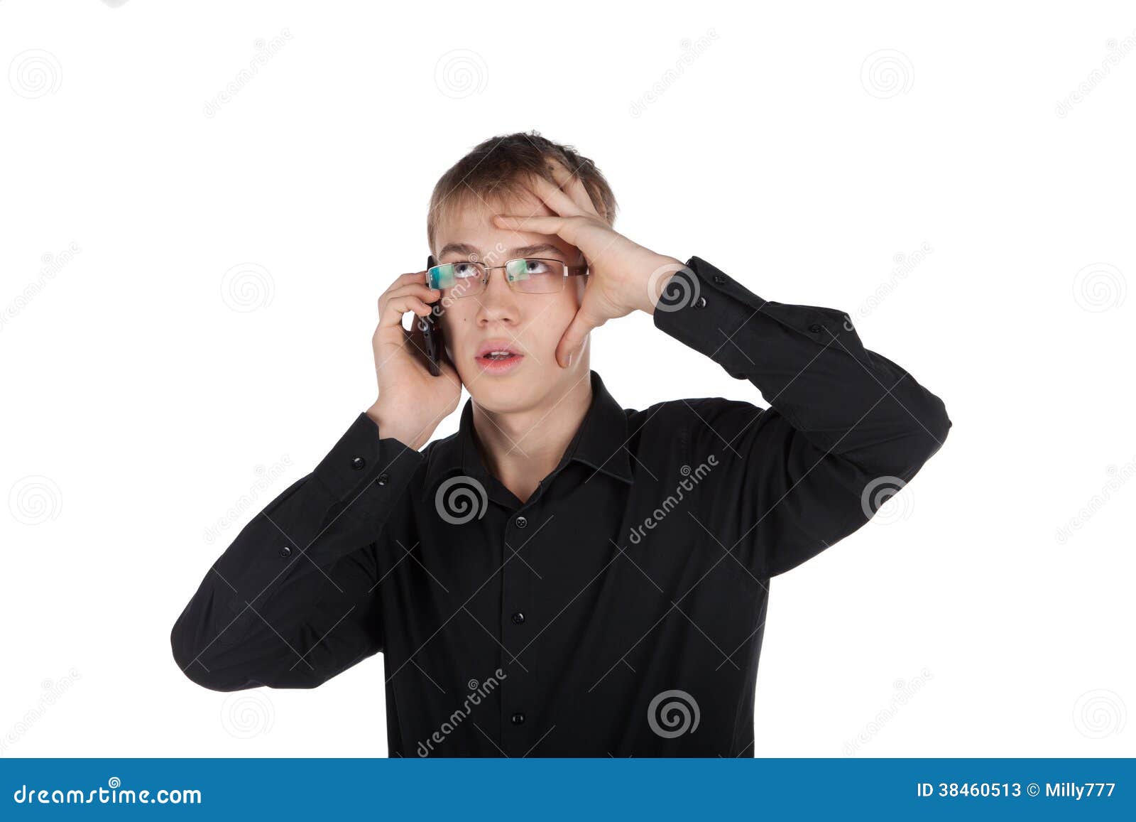 Teenager in Glasses Talking on the Phone Stock Image - Image of phone ...