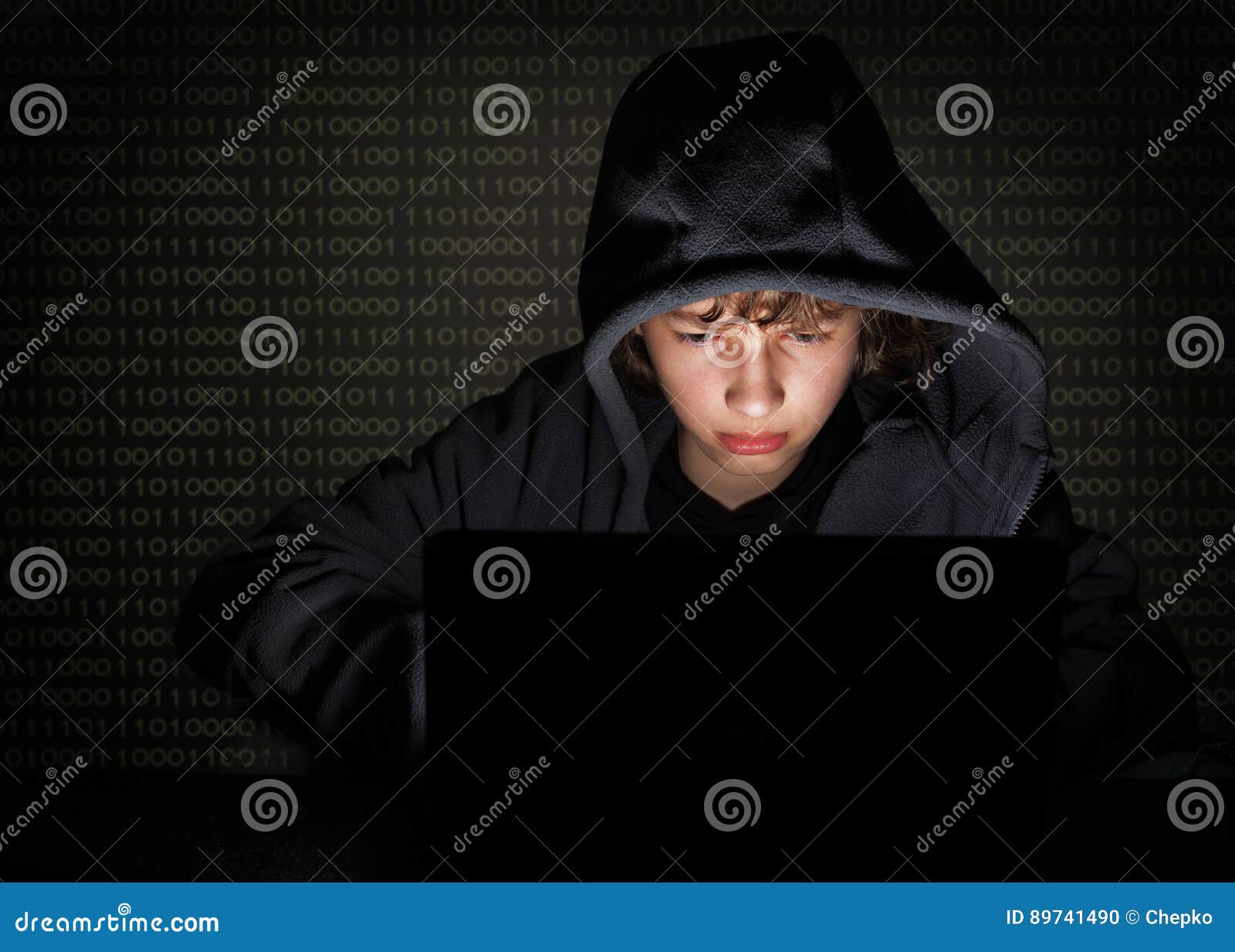 Teenager Hacker Girl In Hood Using Mobile Phone In Internet Cyber Crime ...