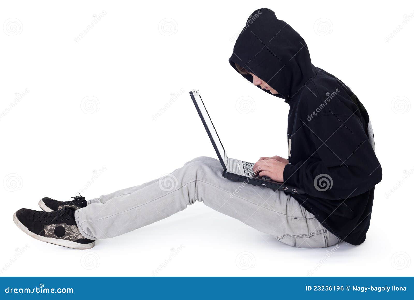 Teenager Hacker Girl In Hood Using Mobile Phone In Internet Cyber Crime ...