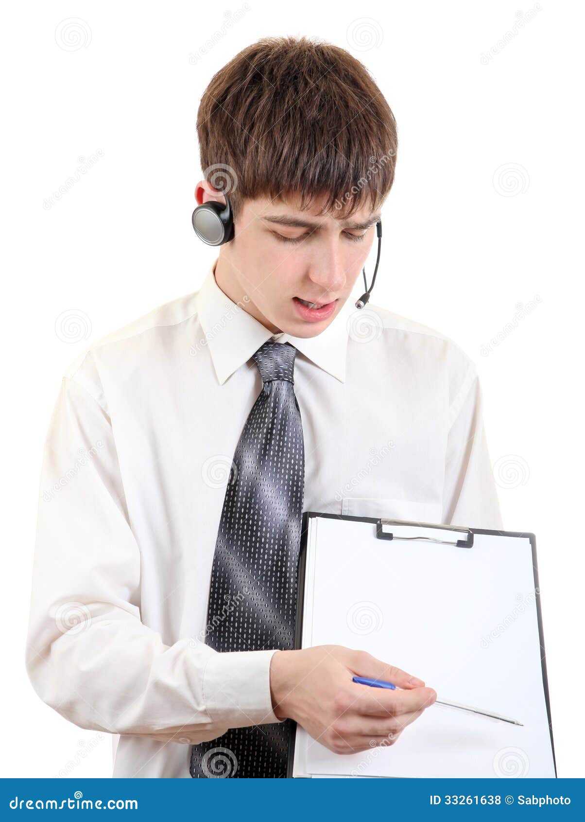 Teenager with Headset and Clipboard Stock Photo - Image of gesture ...