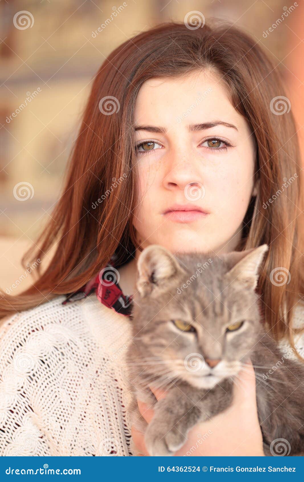 Teenager with her cat stock photo. Image of teenager - 64362524