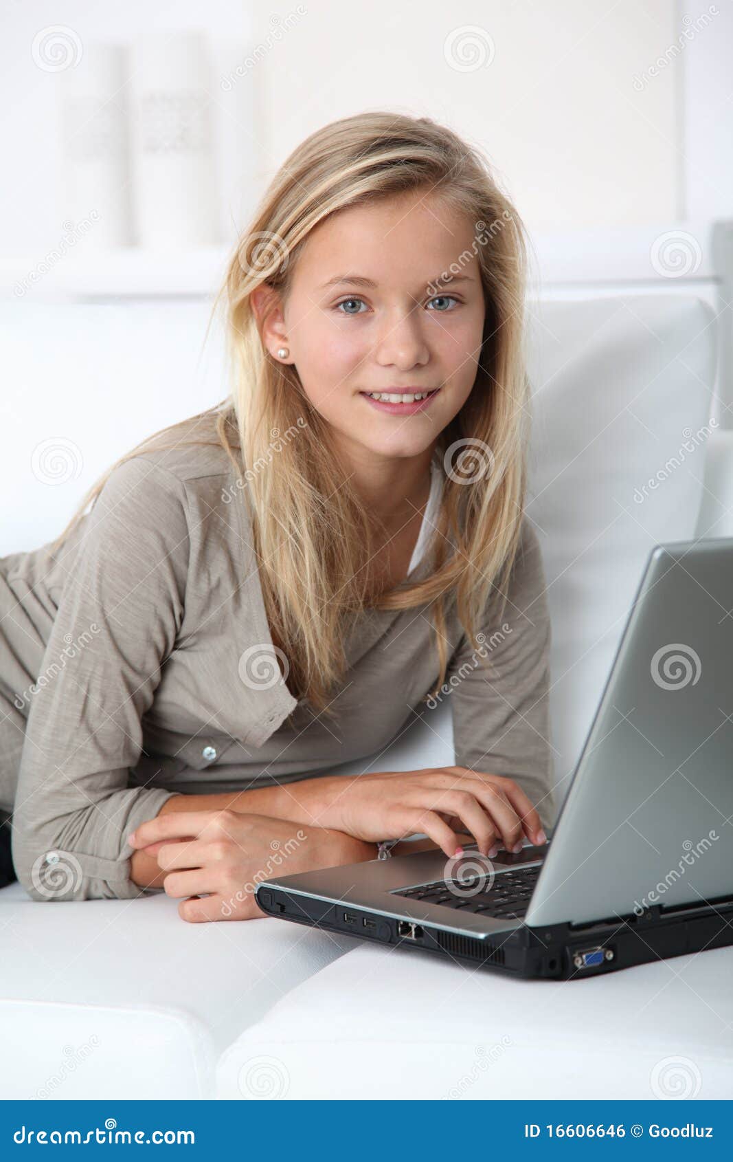 Teenager at Home with Laptop Computer Stock Photo - Image of email ...