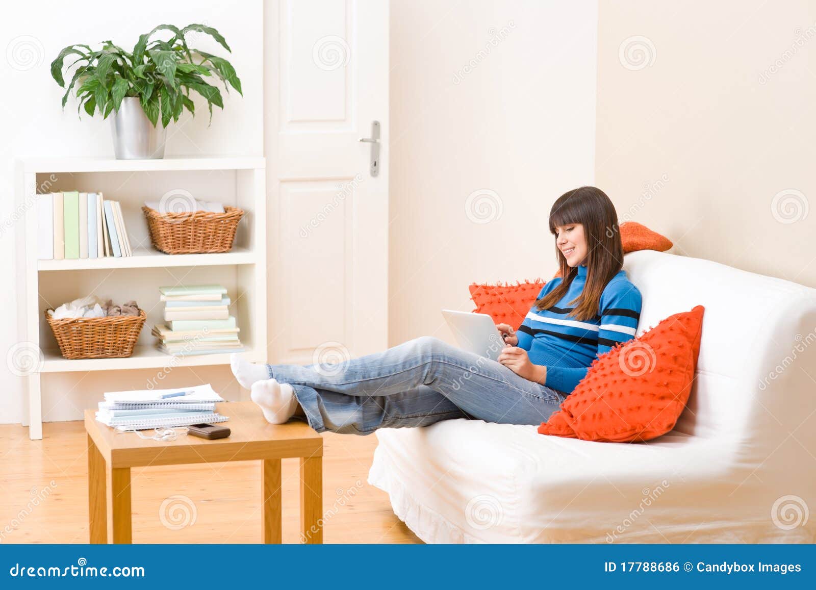 Teenager Home with Touch Screen Tablet Computer Stock Photo - Image of ...