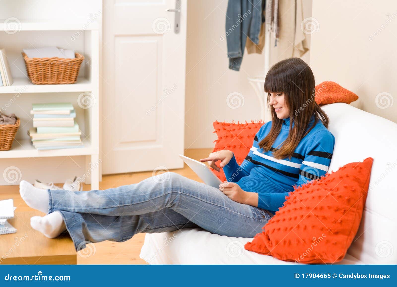 Teenager Home with Touch Screen Tablet Computer Stock Image - Image of ...