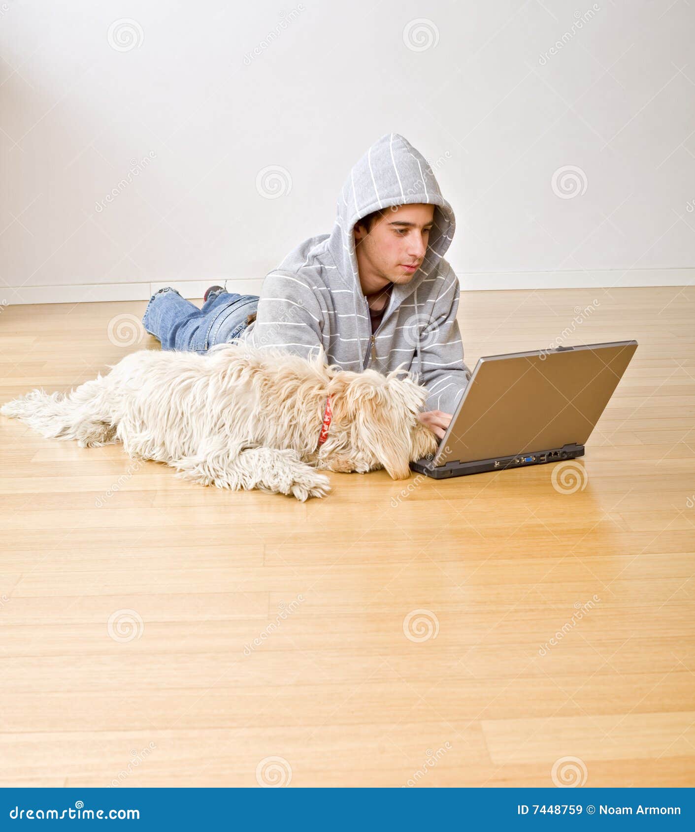 Teenager and Laptop Computer and Dog Stock Image - Image of caucasian ...