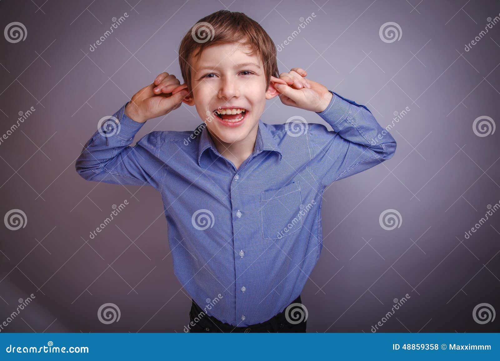Teenager Laughing Pulling Her Ears Stock Photo - Image of dentistry ...