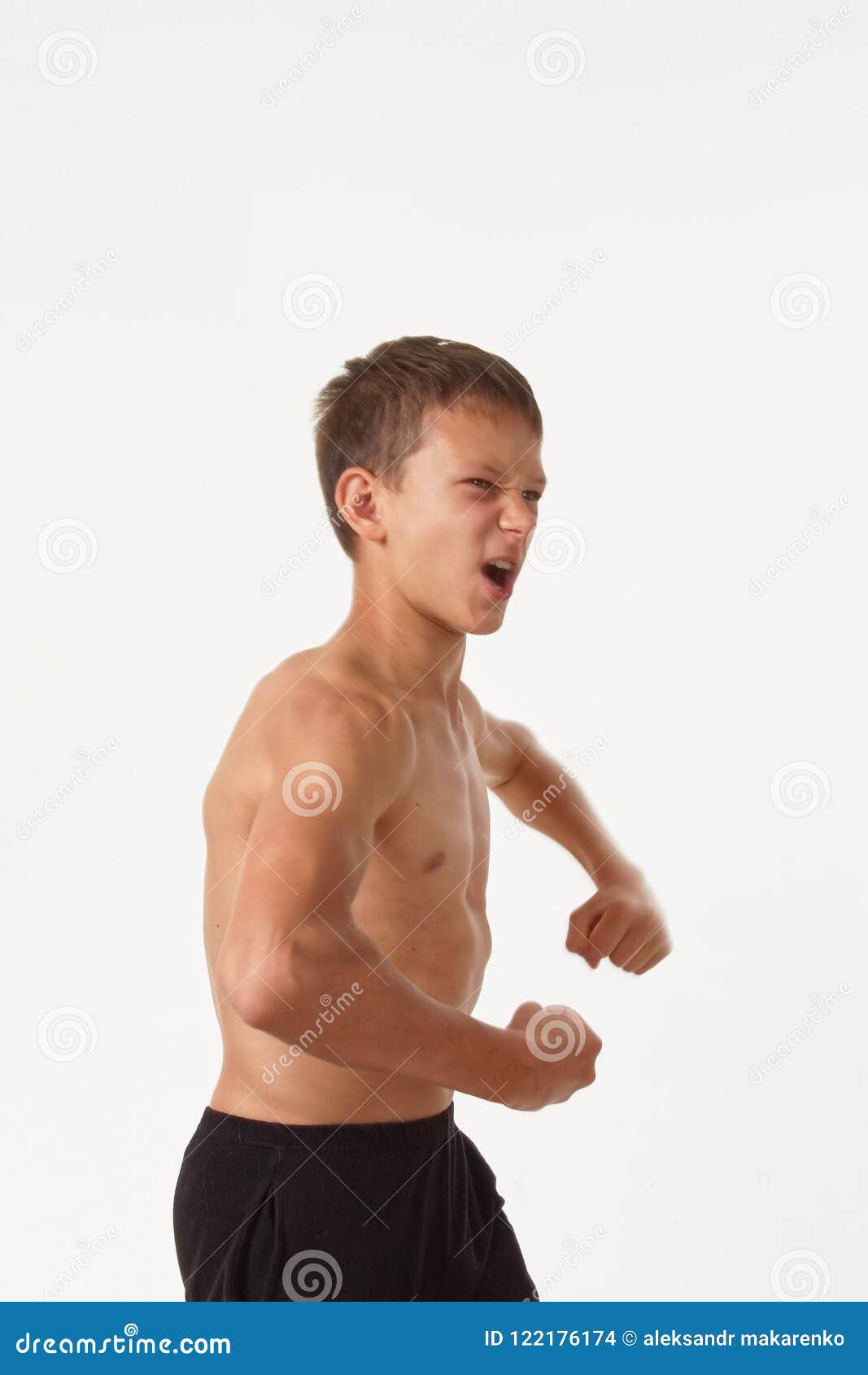Teenager with Muscles. Emotions of the Winner. Stock Photo - Image of ...