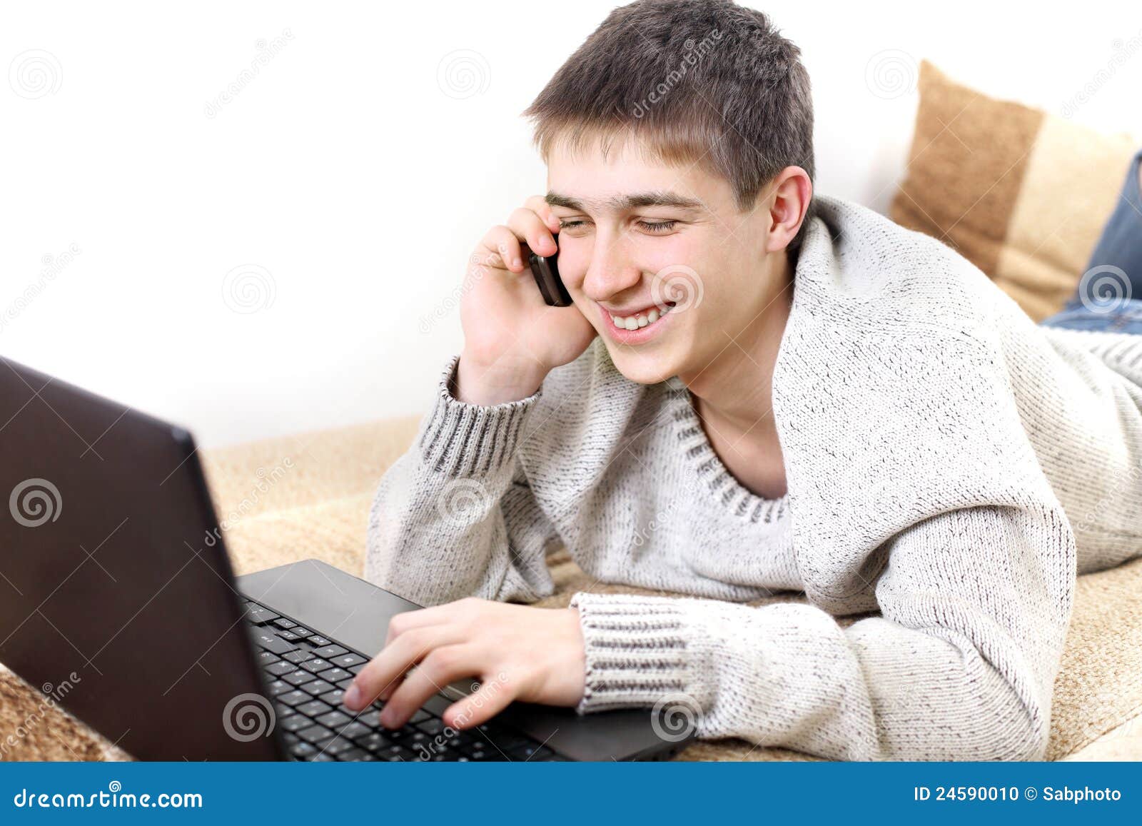 Teenager with Notebook and Phone Stock Photo - Image of face, laptop ...