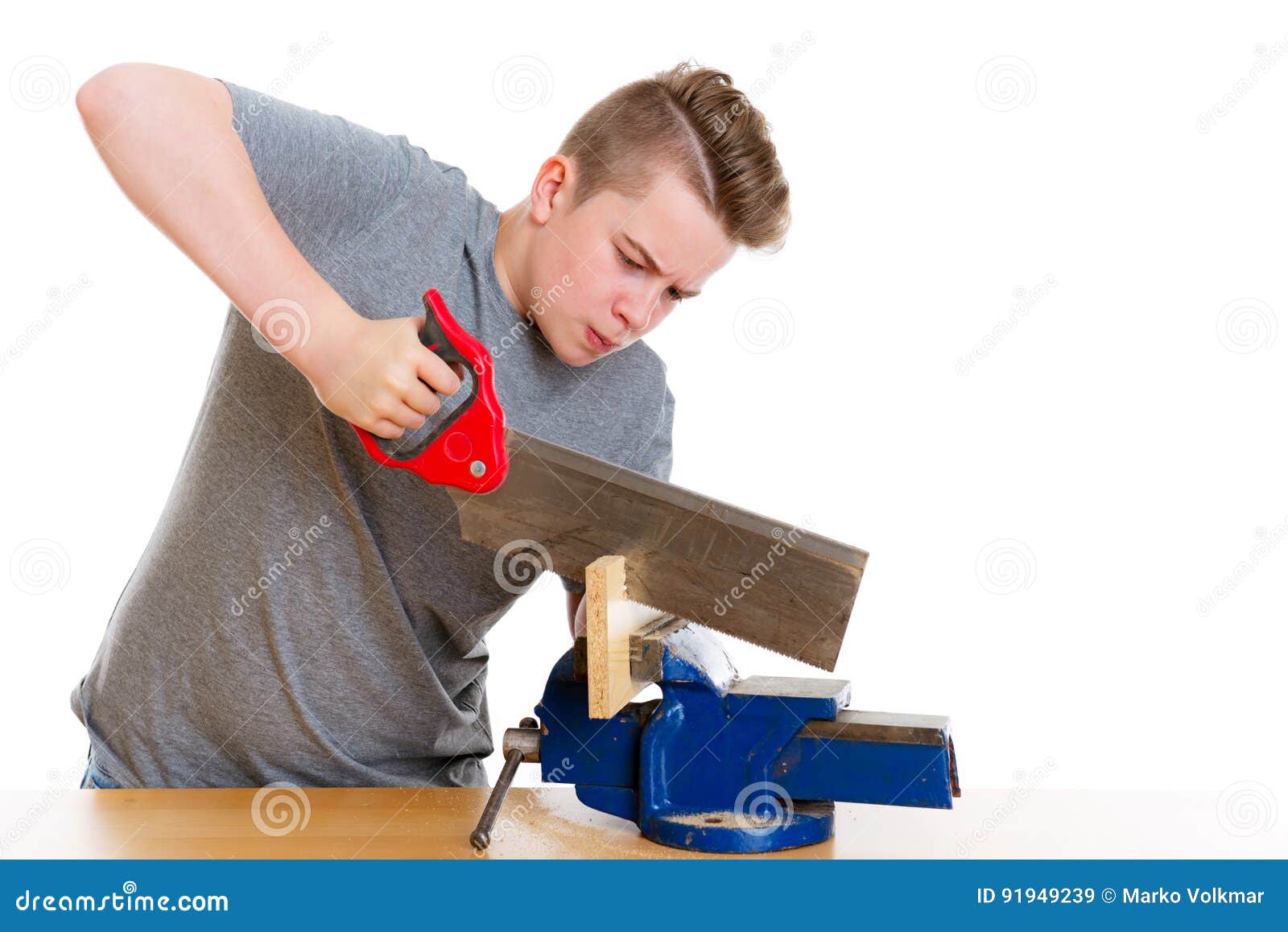 Teenager in Professional Training Using Hand Saw Stock Image - Image of ...
