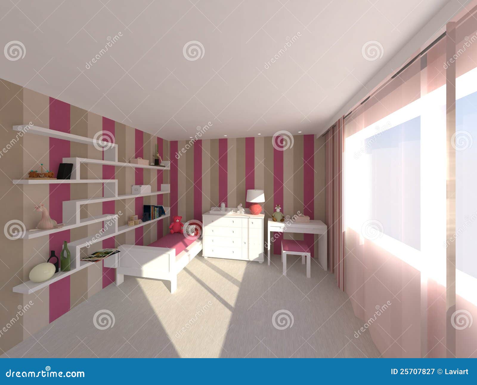 Teenager Boy Room Interior Design. Workplace With Desk And Pc Computer ...