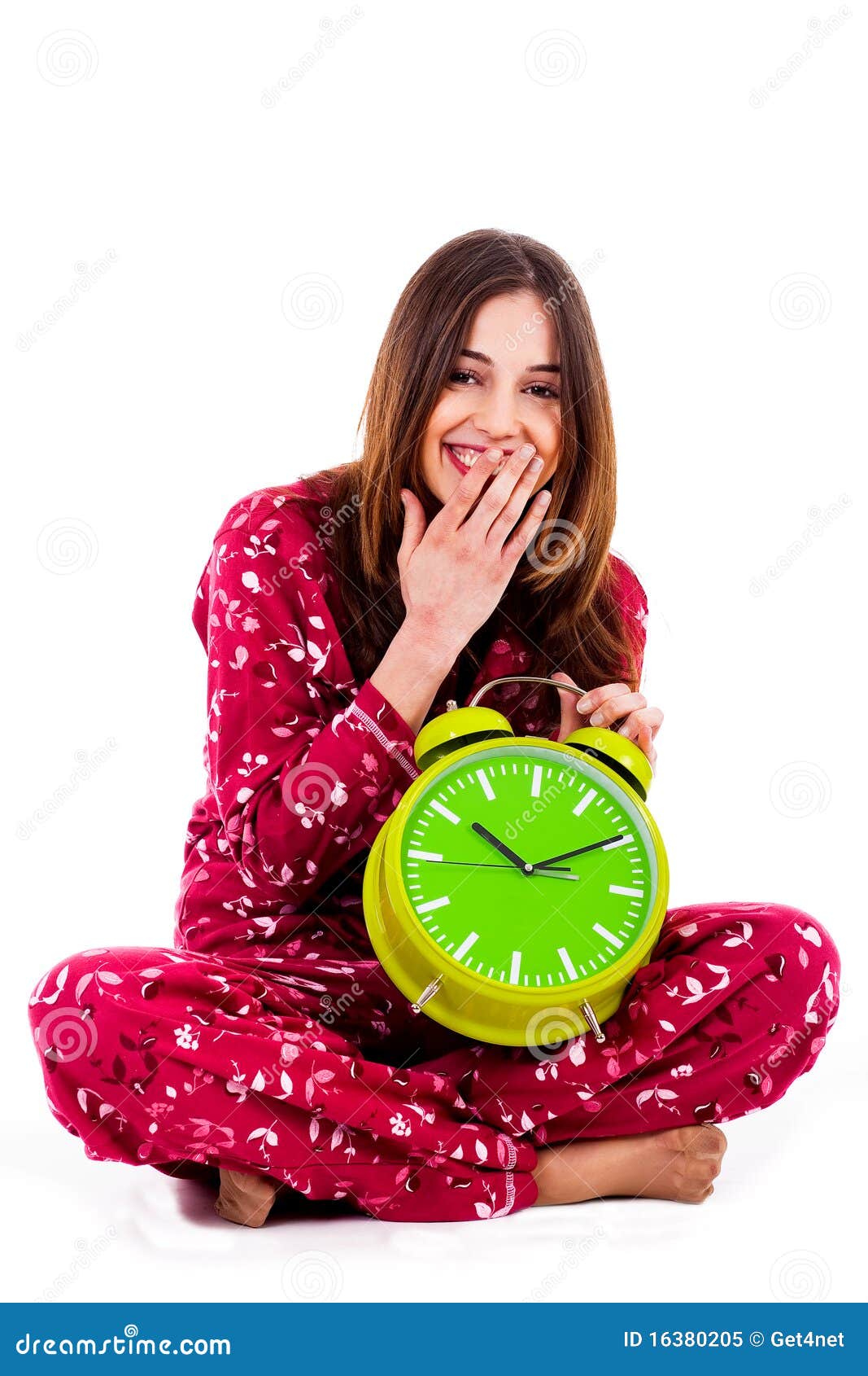 Teenager Sitting with Alarm Clock Stock Image - Image of nightwear ...