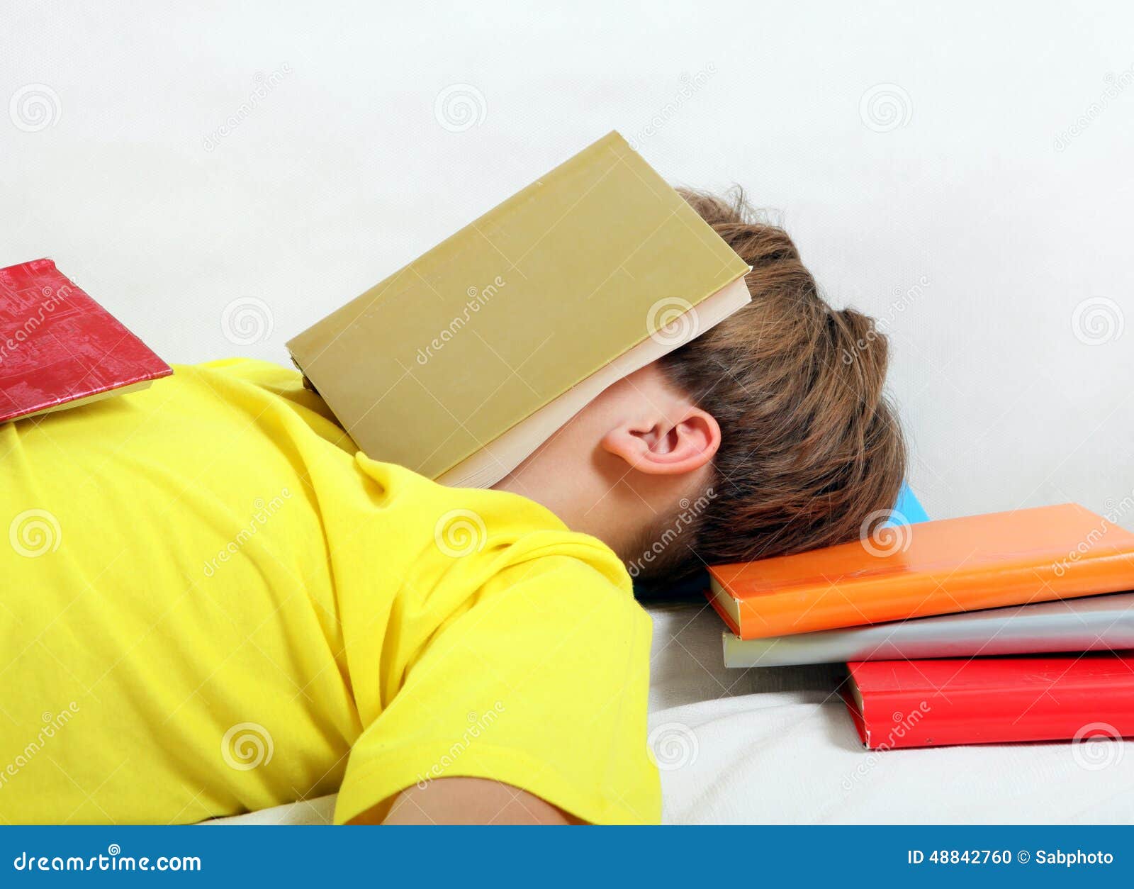 Teenager Sleep with a Books Stock Photo - Image of sleeper, caucasian ...