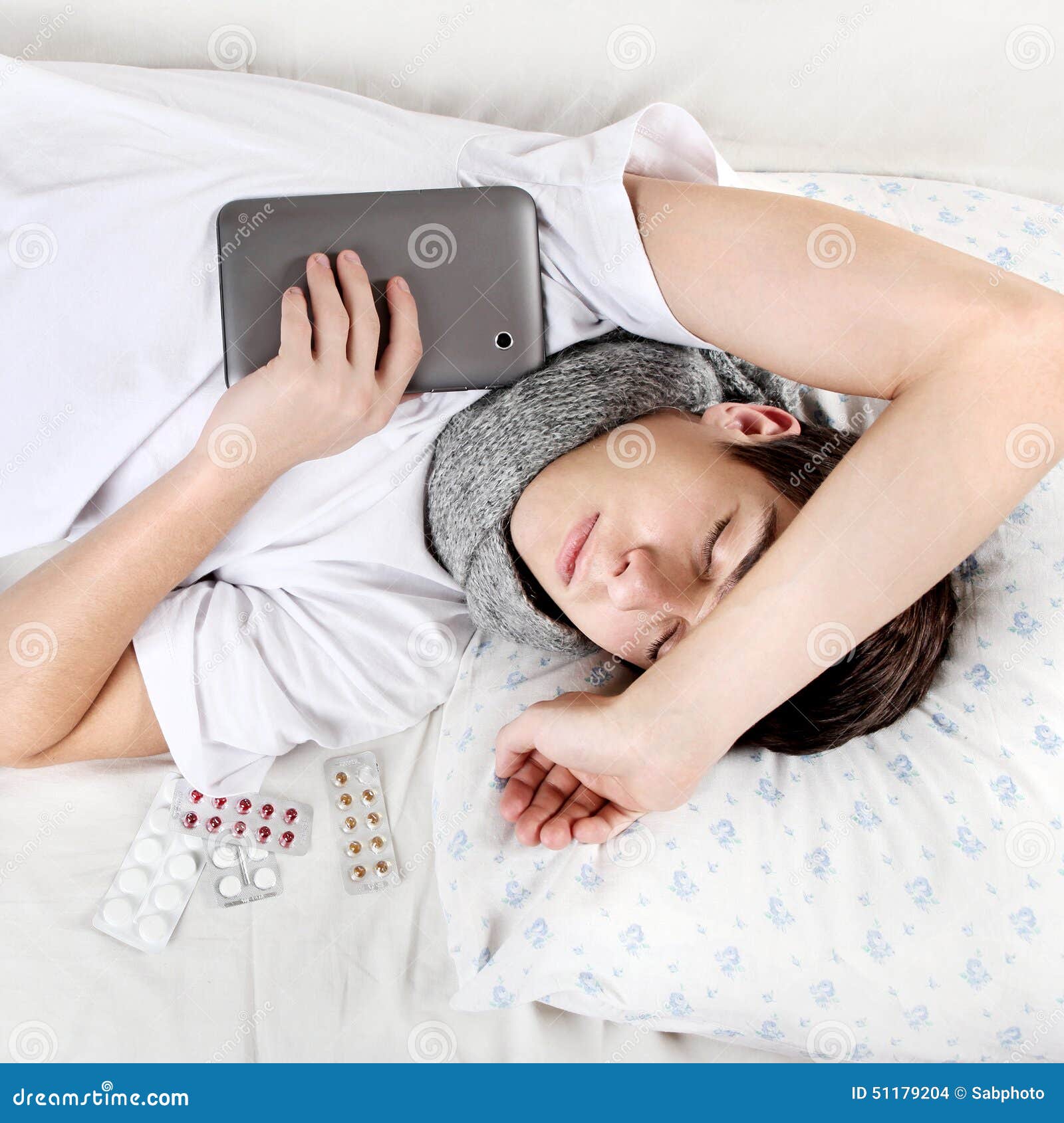 Teenager Sleep with Tablet Computer Stock Photo - Image of caucasian ...
