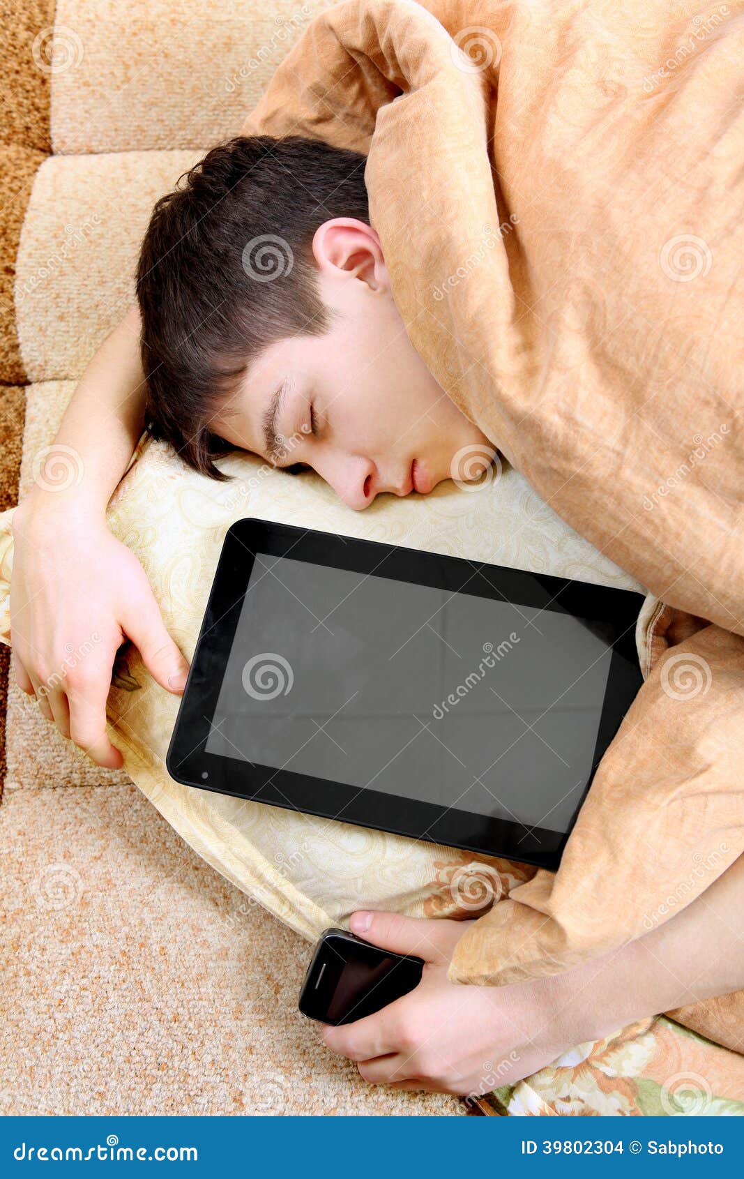 Teenager Sleeps with Tablet Computer Stock Photo - Image of pillow ...
