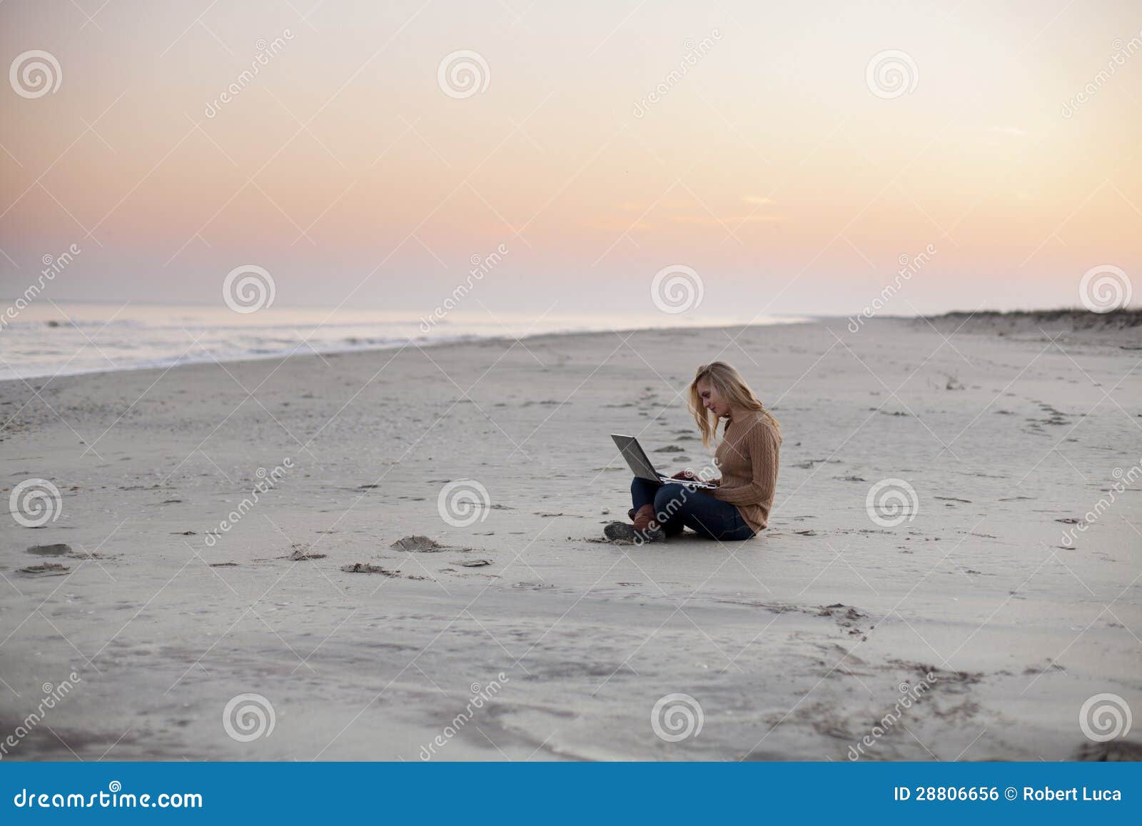 Teenager/student Having Fun on Laptop at the Beach Stock Photo - Image ...