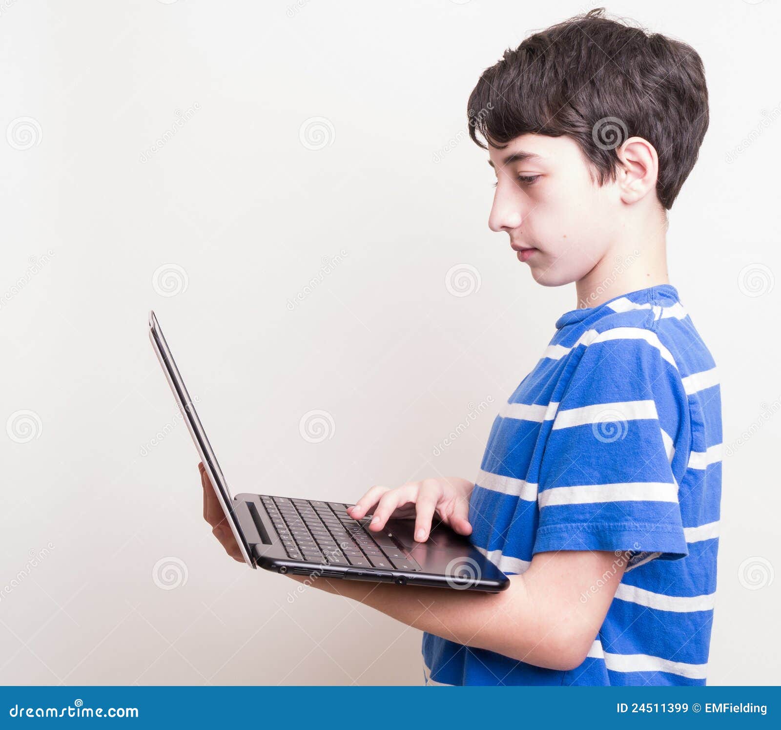 Teenager Using Computer, Checking on His Social Stock Image - Image of ...