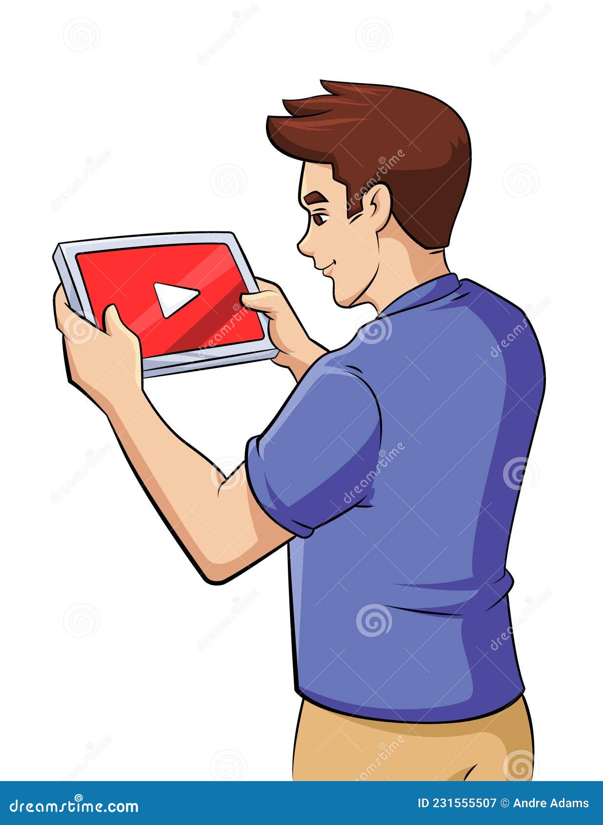 Teenage Boy Watching YouTube Videos Cartoon Vector | CartoonDealer.com ...