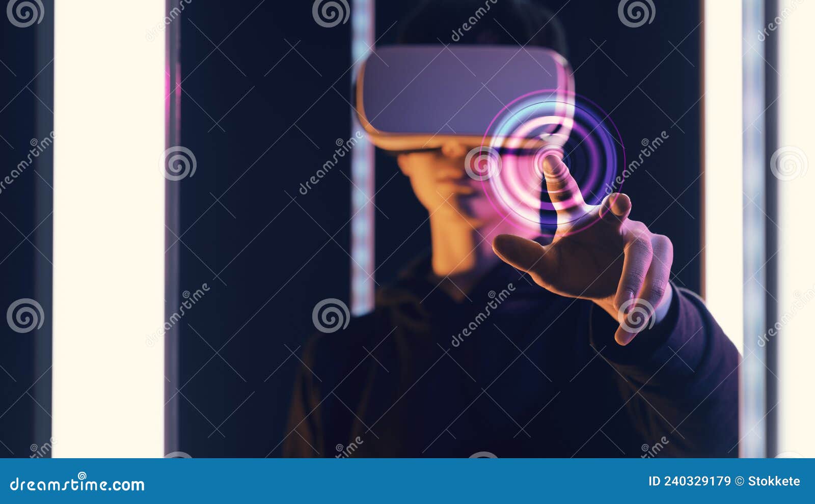 Teenager Using a Touch Screen Interface in a Virtual Environment Stock ...