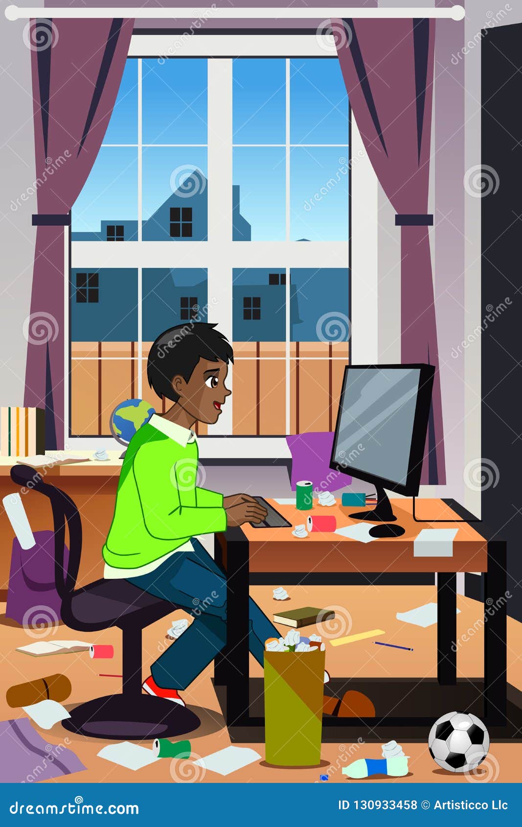Teenager Working on His Computer Illustration Stock Vector ...