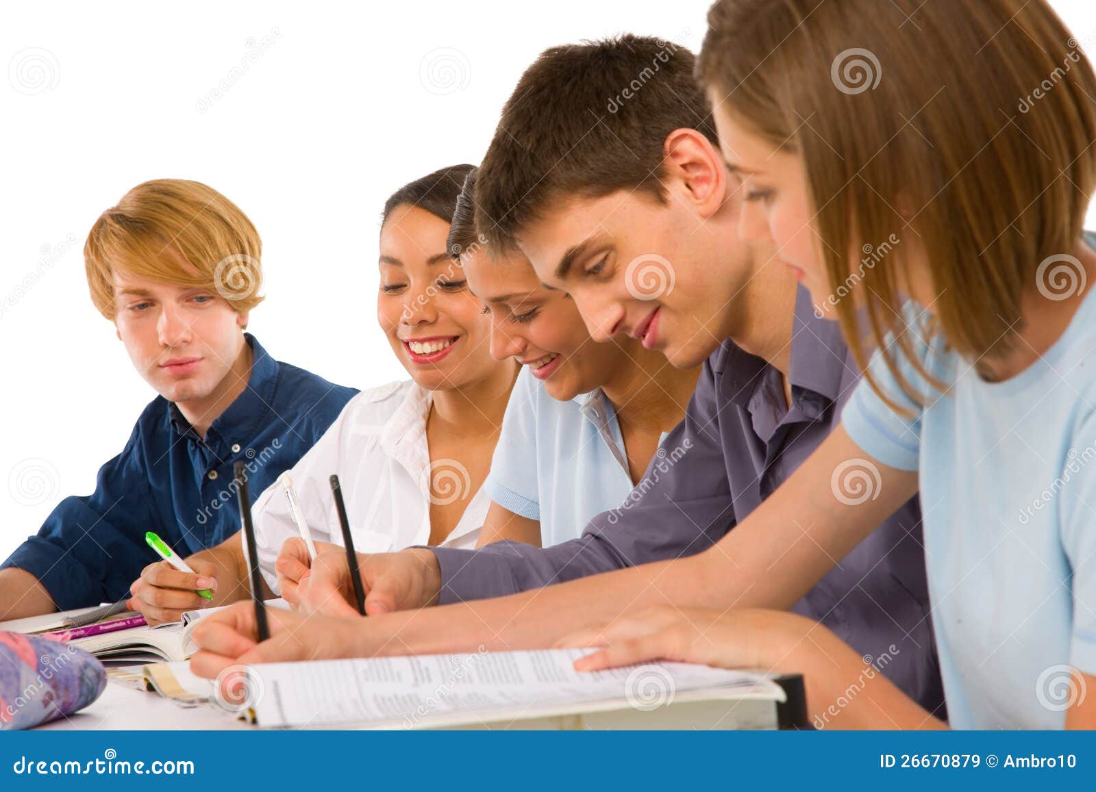 Teenagers in classroom stock image. Image of young, books - 26670879