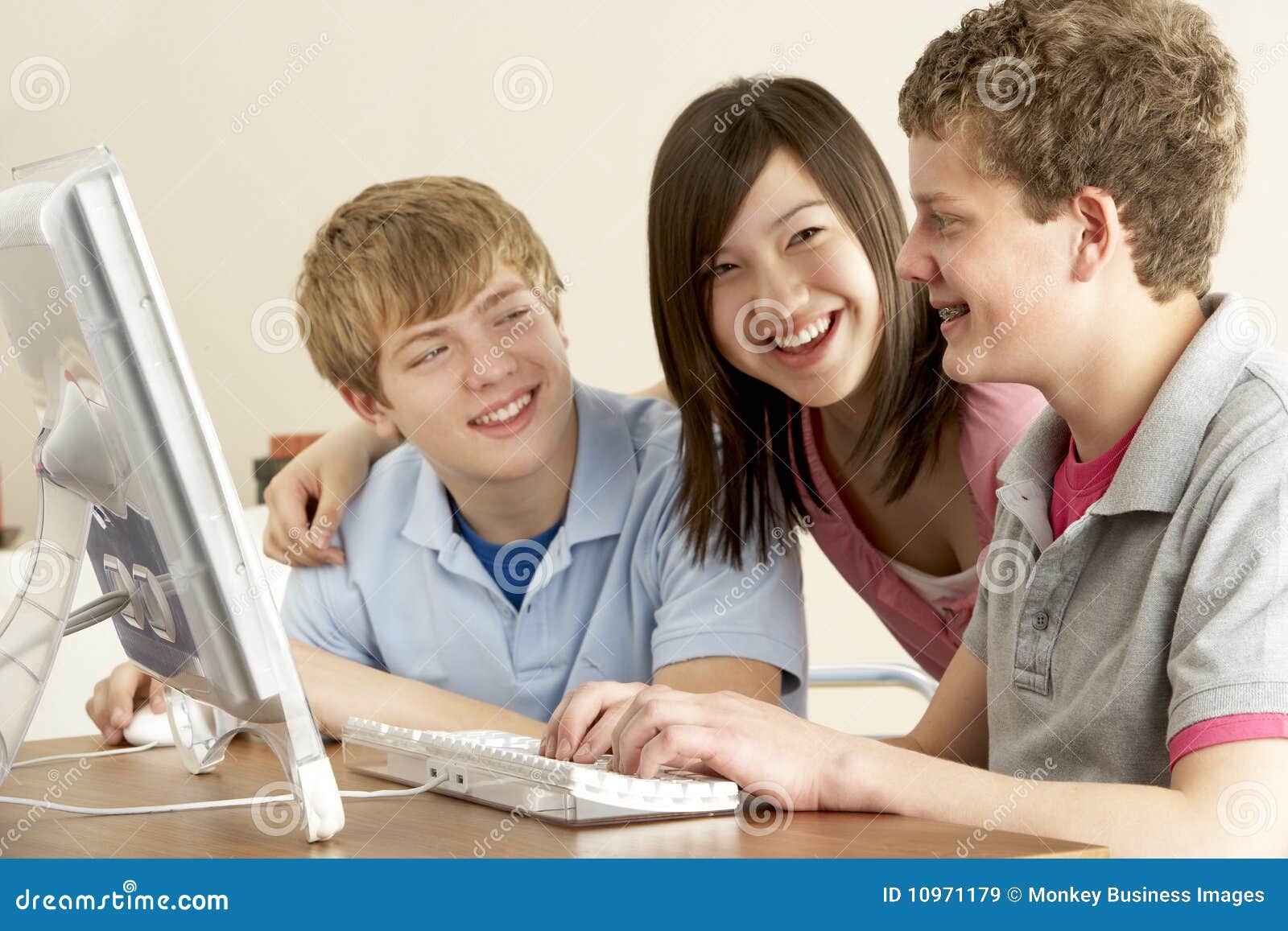 Teenagers on Computer at Home Stock Image - Image of homework, color ...