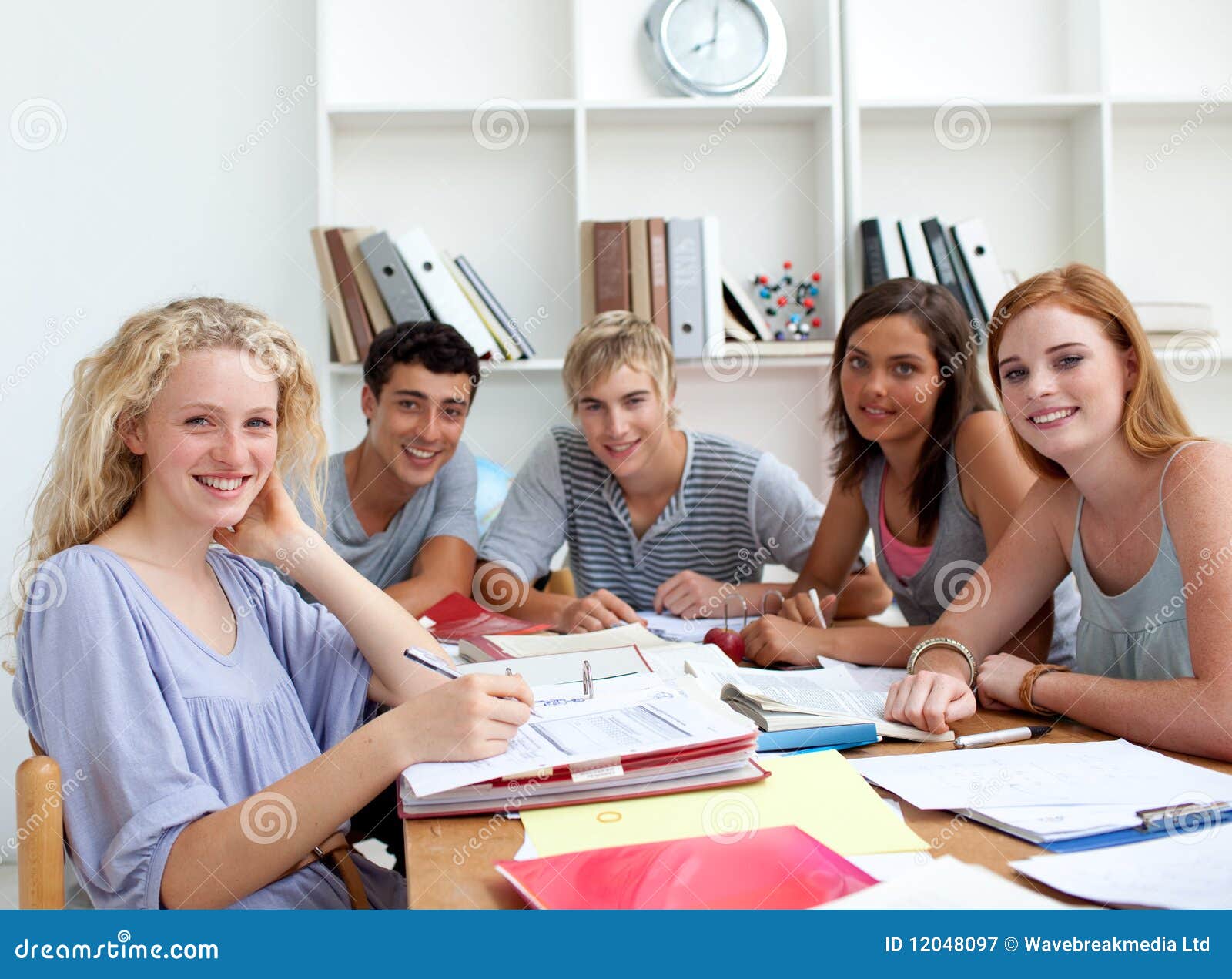 Teenagers Doing Homework in the Library Stock Image - Image of student ...