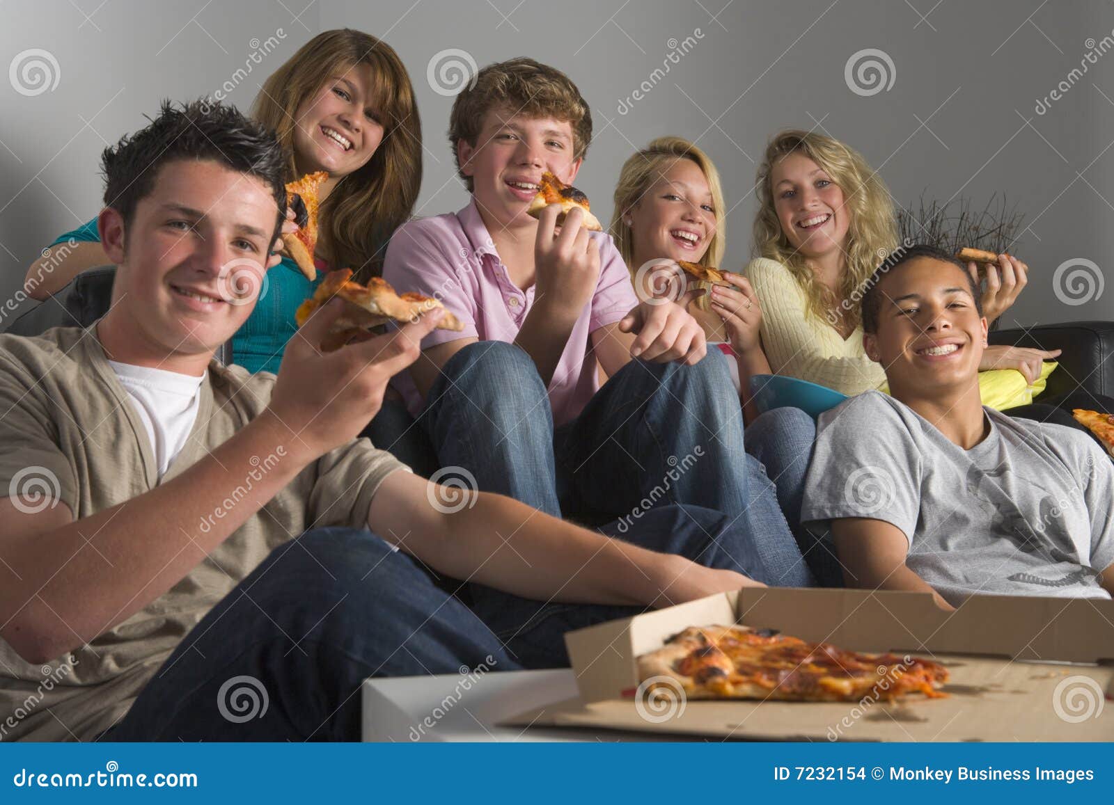 Teenagers Having Fun and Eating Pizza Stock Photo - Image of appearance ...
