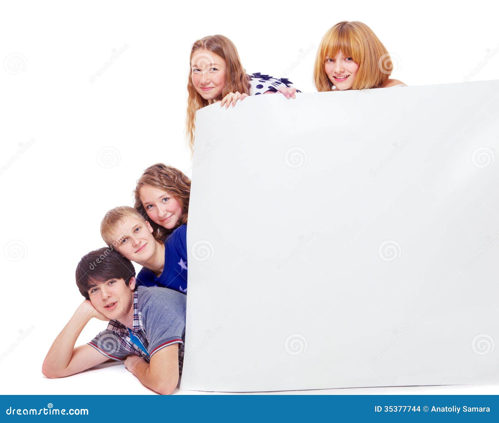 Teenagers Hide Behind Paper Stock Photo - Image of female, happiness ...
