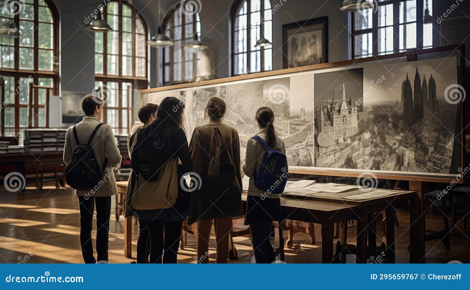 Teenagers in the museum stock image. Image of activity - 295659767