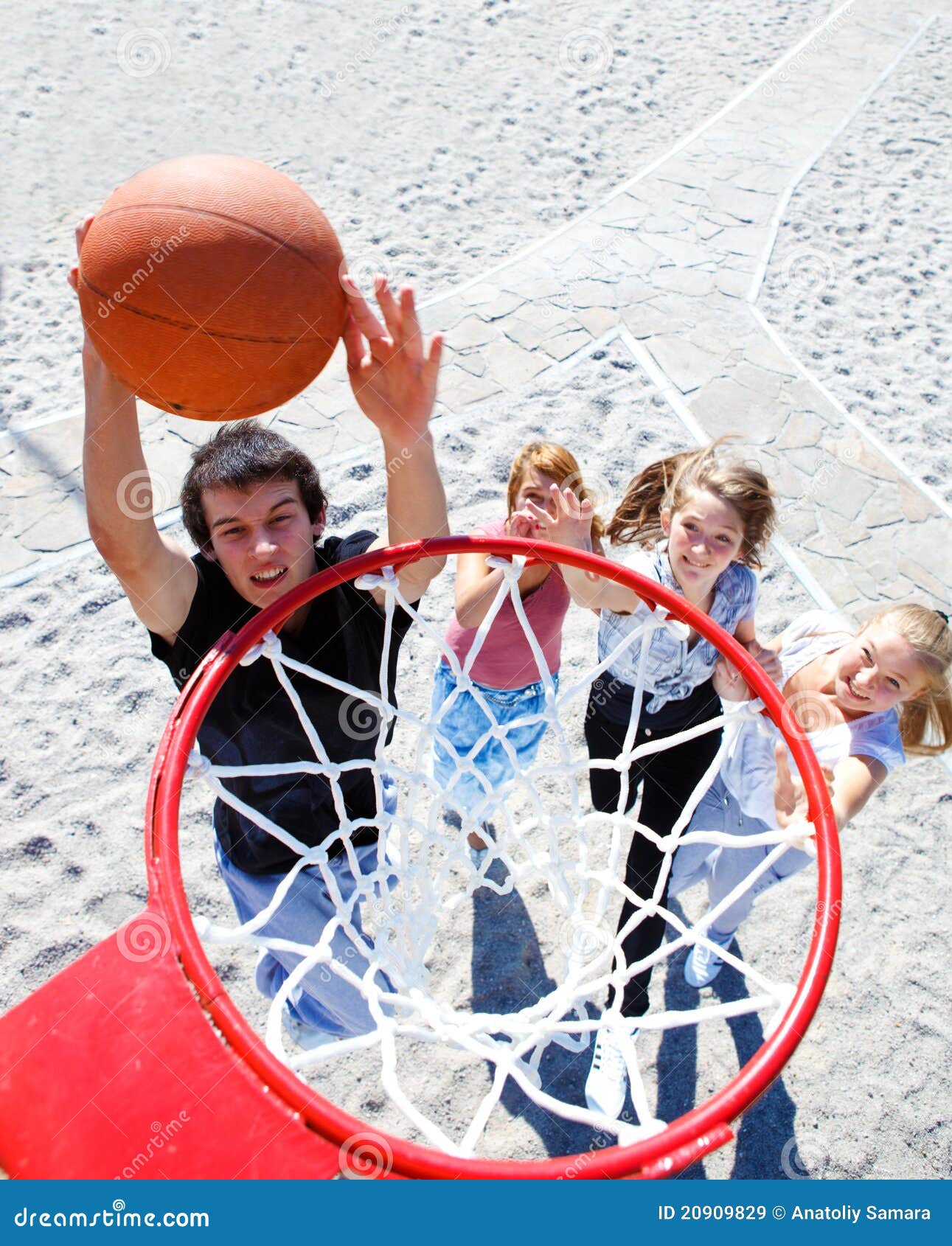 Teenagers Playing Basketball Stock Image - Image of jump, friendship ...