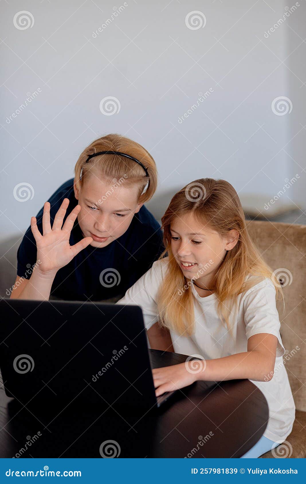 Kids Using Technology. Teens Video Calling on Pc Laptop. Happy Students ...