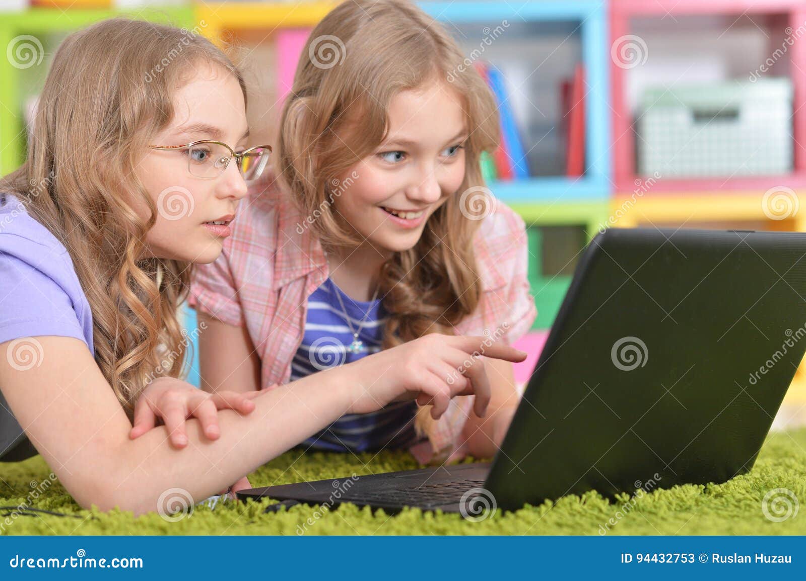Teenagers Sisters Using Laptop Stock Image - Image of pretty ...
