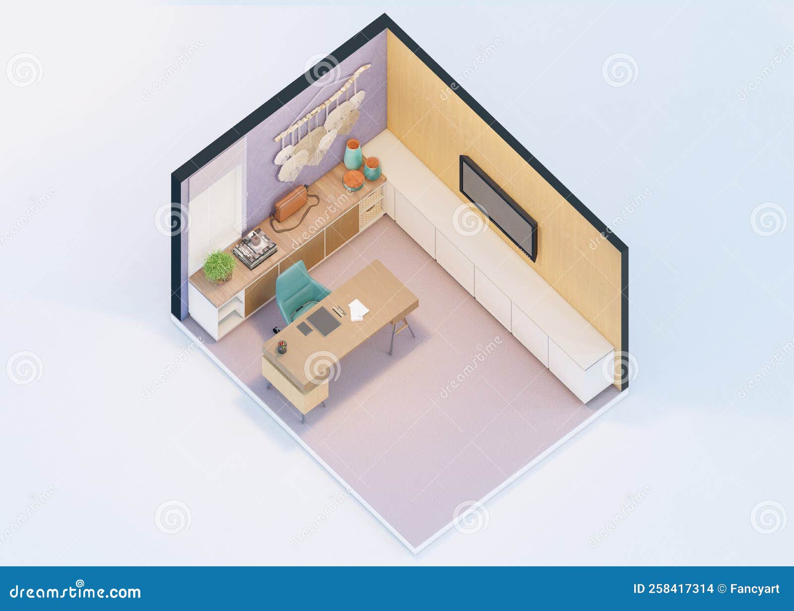 Teenagers Study Room in Boho Style Isometric View Stock Illustration ...
