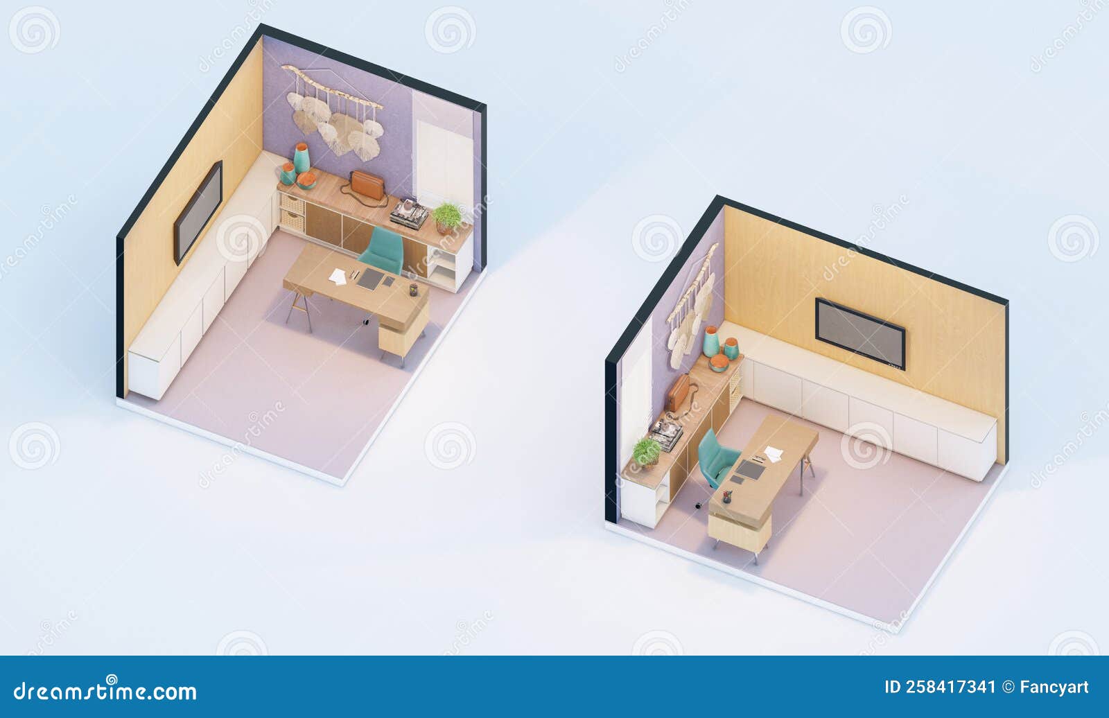 Teenagers Study Room Isometric View in Bohemian Style Stock Illustration - Illustration of ...