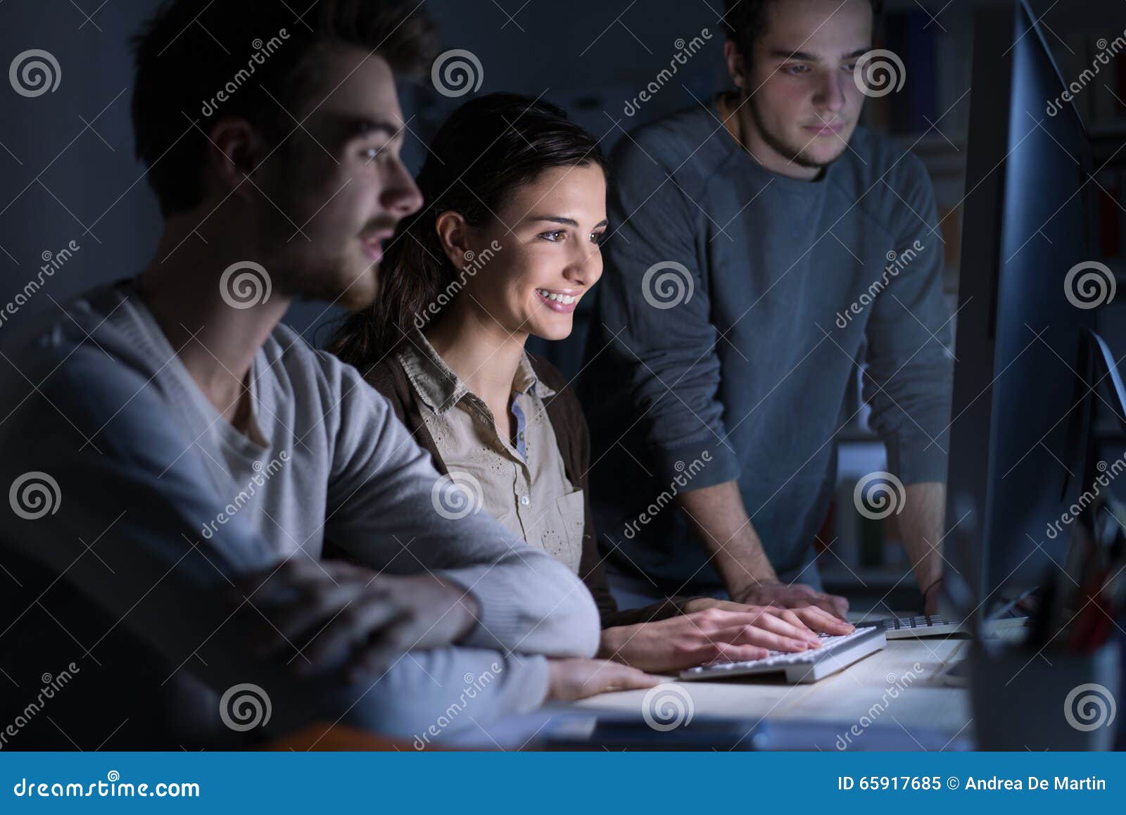 Teenagers Studying Late at Night Stock Image - Image of computer ...